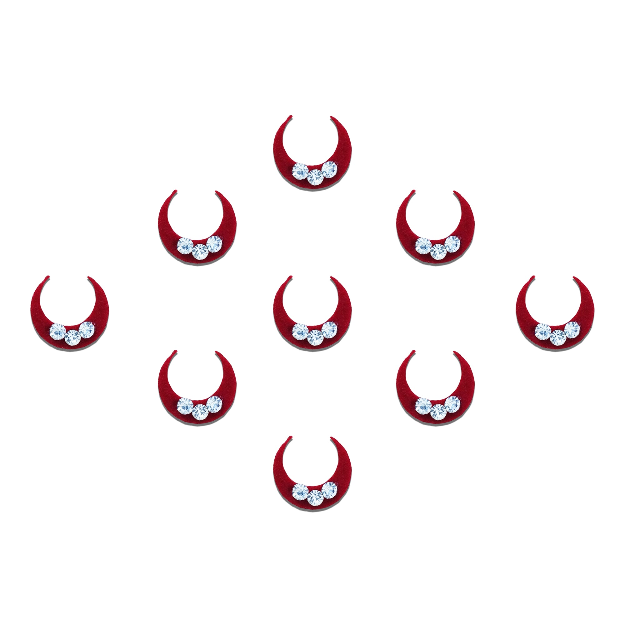 Comet Busters Traditional Maroon Moon Bindi With Stones (8mm)(BIN618)