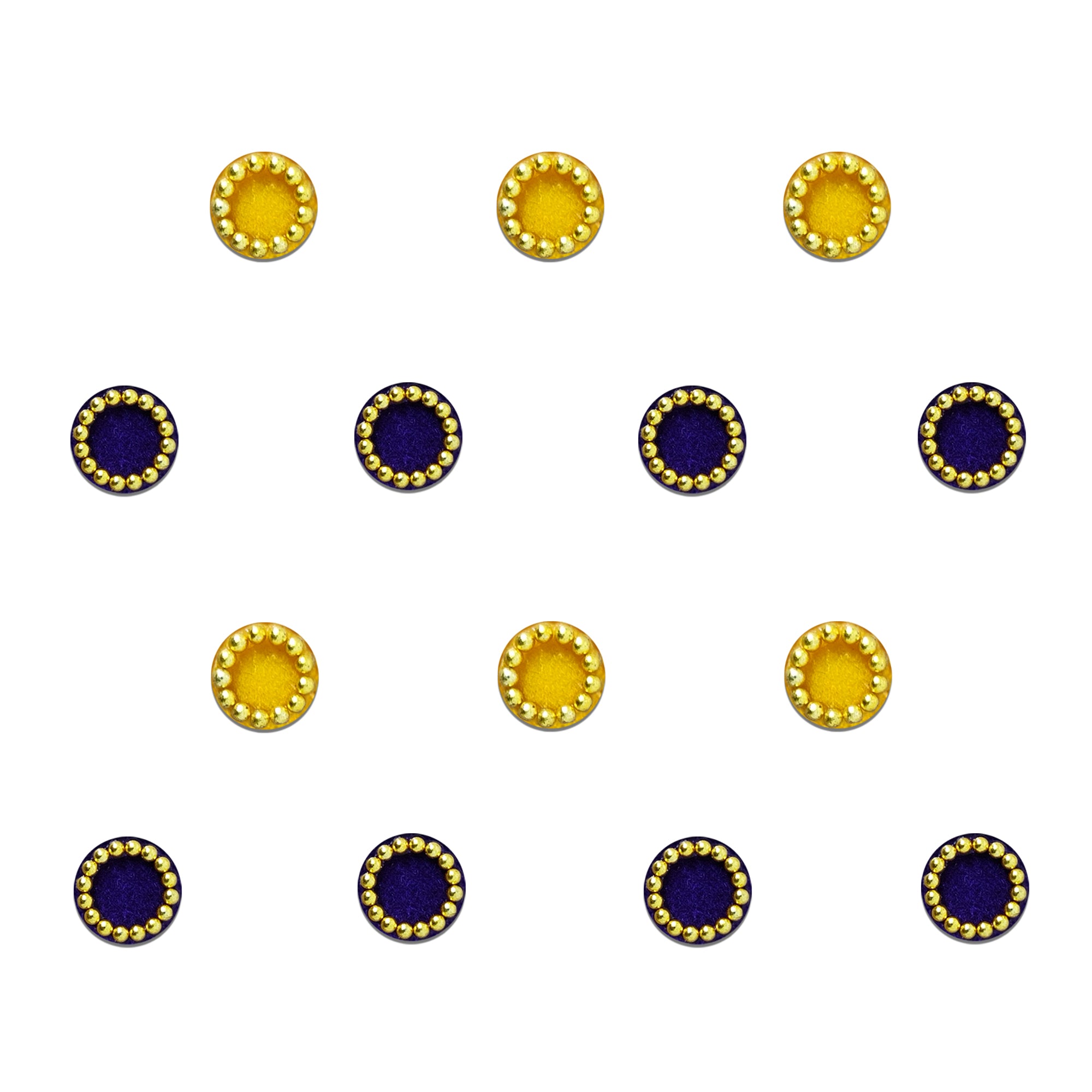 Comet Busters Round Purple and Yellow Bindi With Gold Beads Border (5mm ...