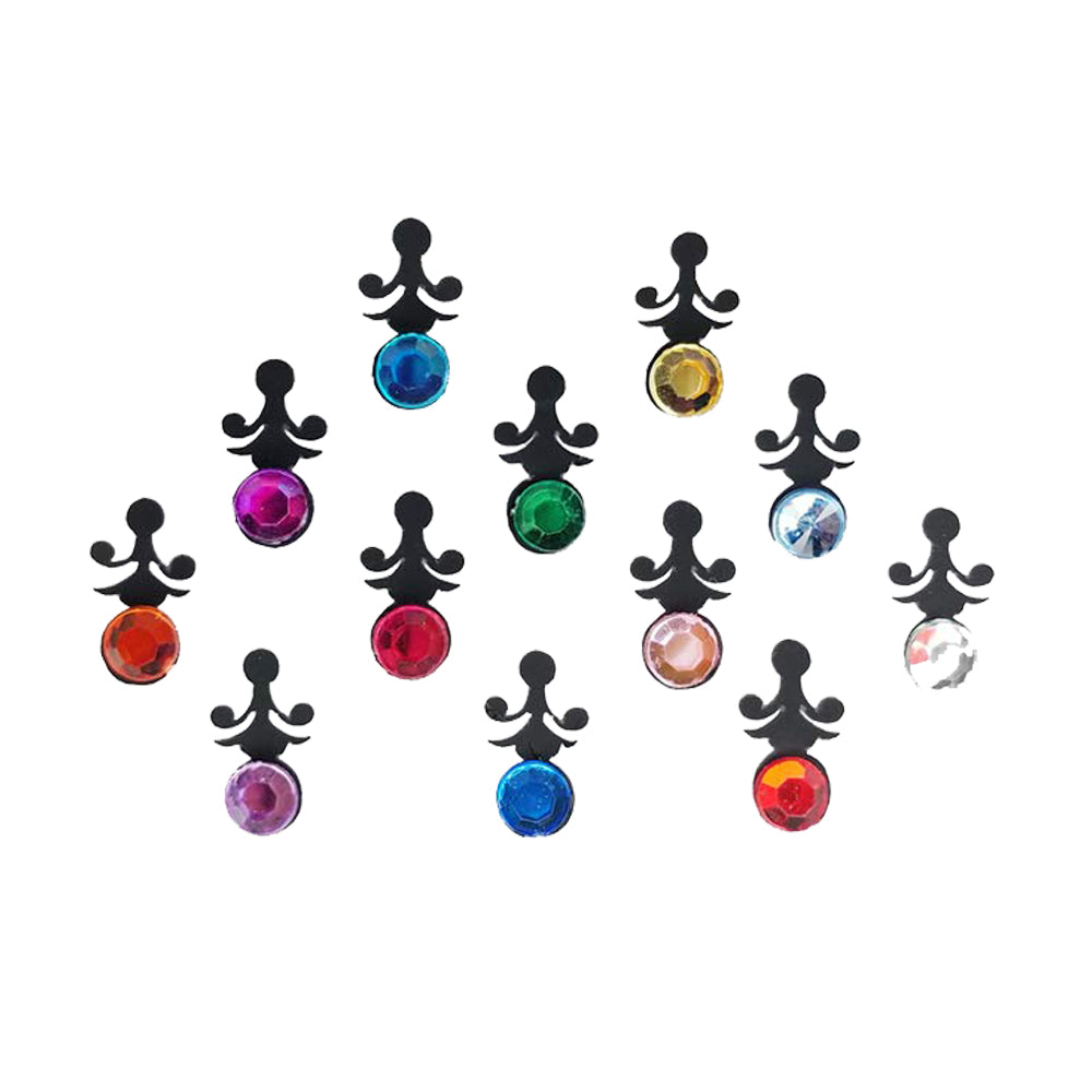 Comet Busters Beautiful Black Bindi With Multicolor Stones (BIN286)
