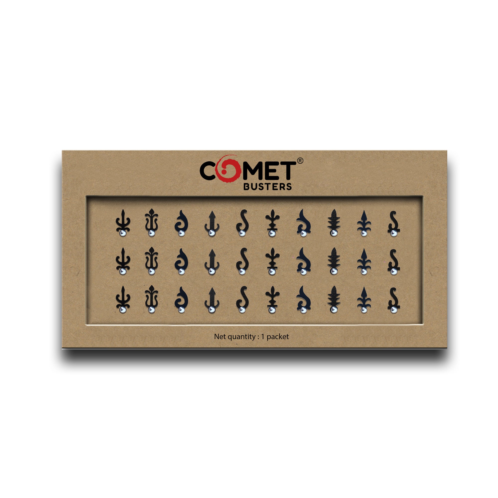 Comet Busters® Black Artistic Abstract Bindis Shiny Beads, PVC Bindi ...
