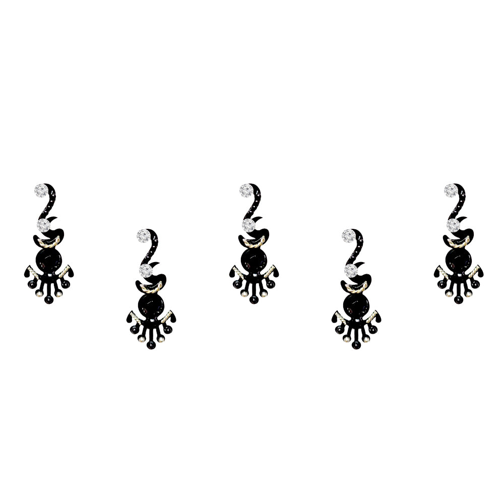 Comet Busters Long Black Bindis With Silver Stone (BIN1169)