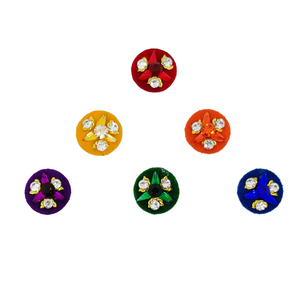 Comet Busters Round Multicolor Velvet Bindis With Stone Work (BIN1349)