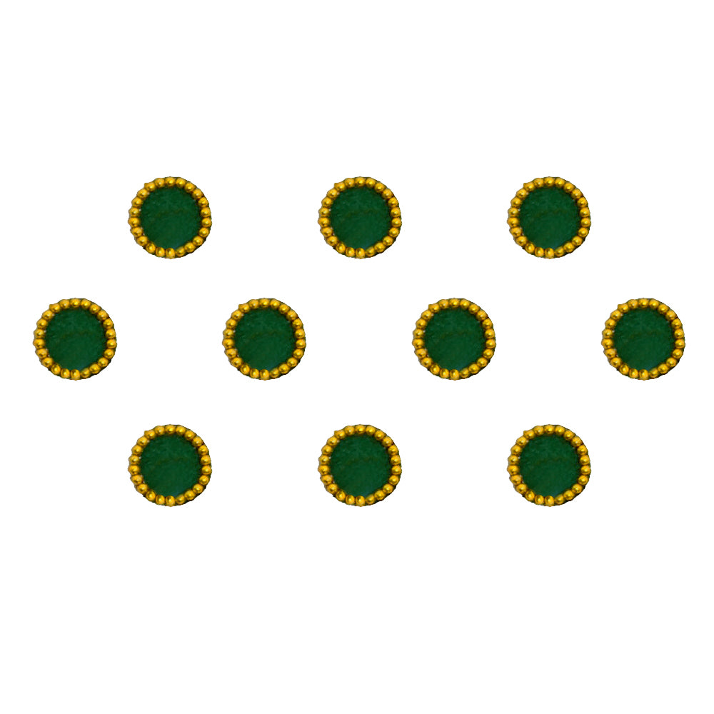 Comet Busters Green Round Velvet Bindi for Women With Gold Bead Border