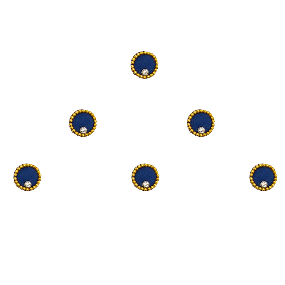 Comet Busters Blue Round Velvet Bindi for Women With Gold Bead Border