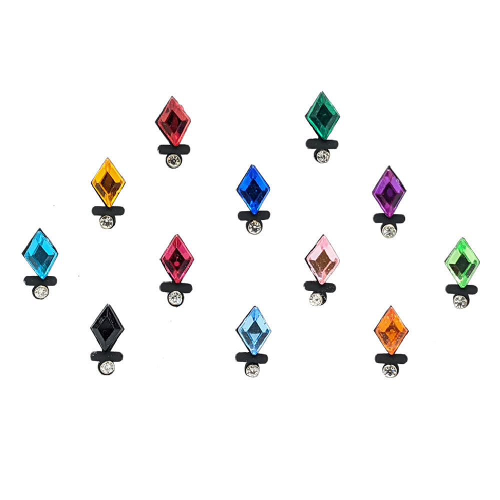 Comet Busters Designer Diamond Shaped Multicolor Bindi With Stones (10