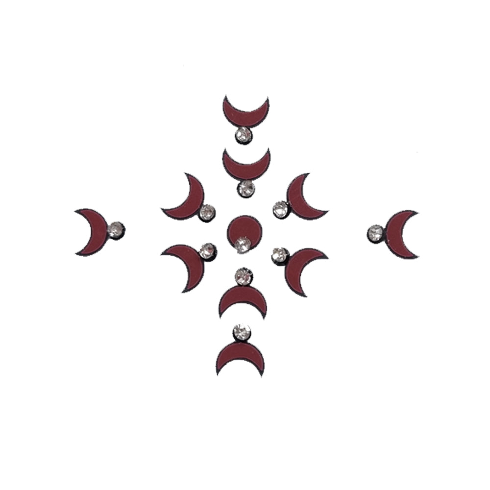 Comet Busters Beautiful Handcrafted Maroon Moon Bindis with Silver Sto