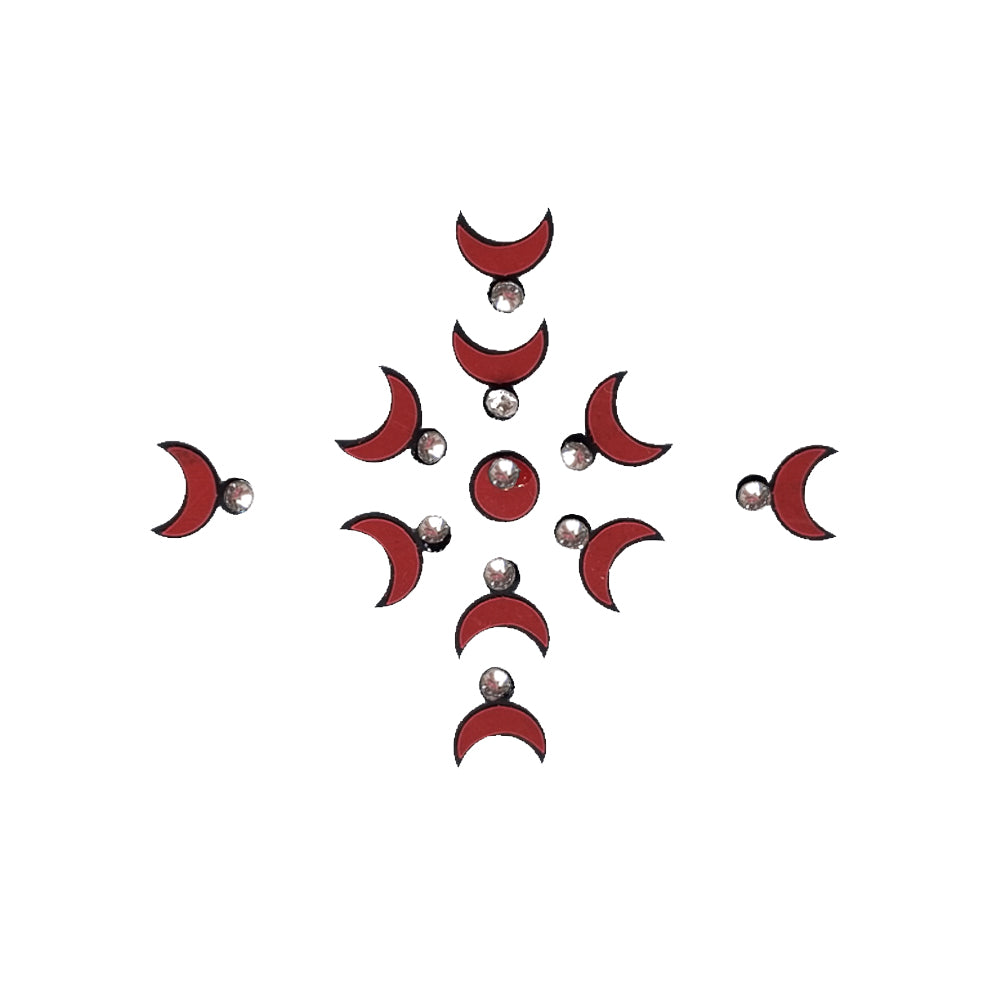 Comet Busters Beautiful Handcrafted Red Moon Bindis with Silver Stone