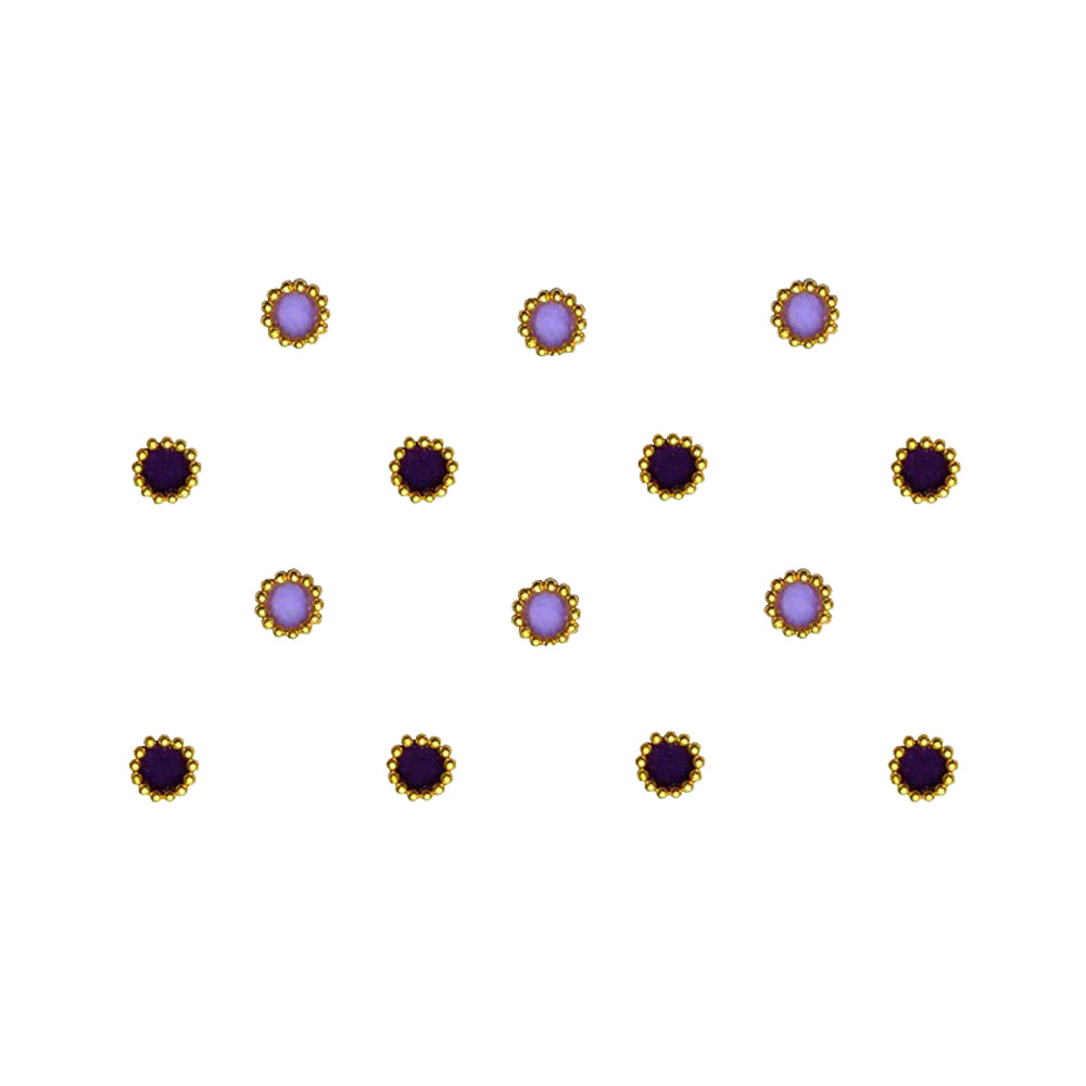 comet Busters Round Purple and Lilac Bindi With Gold Beads Border (4 m ...