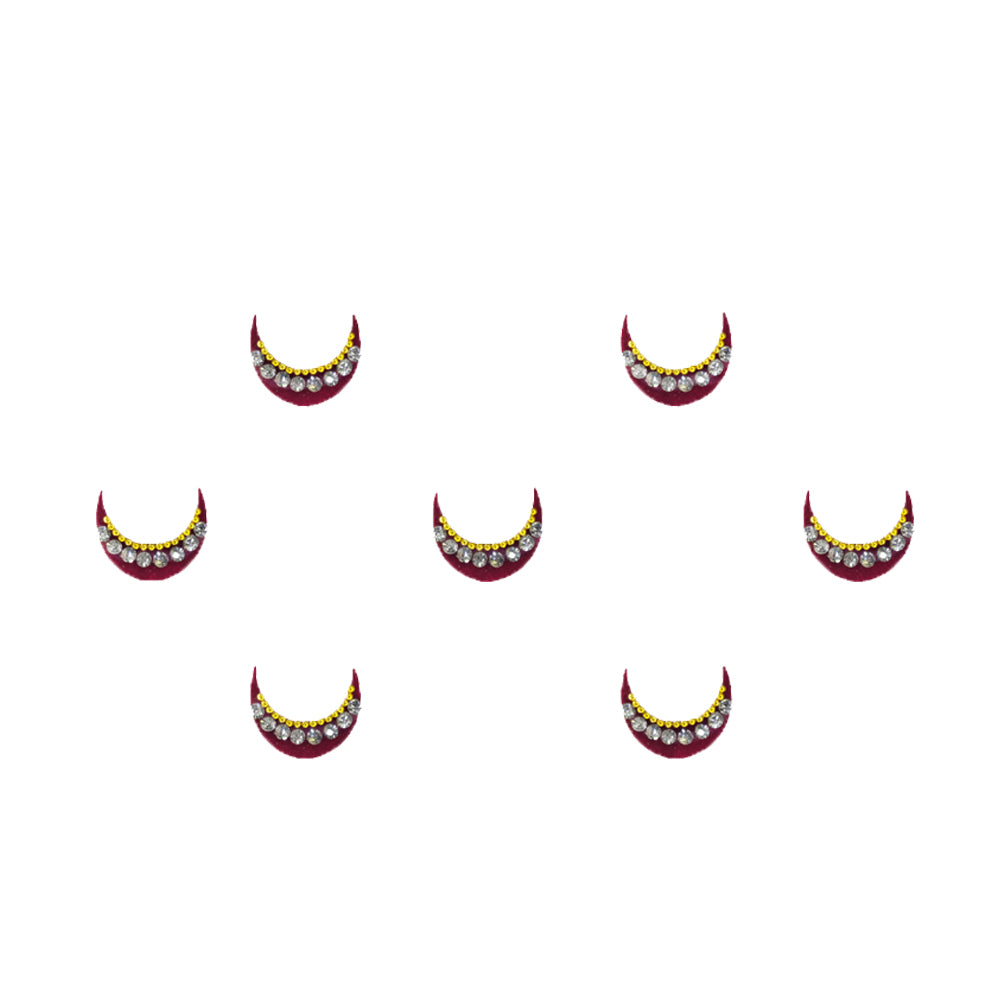 Comet Busters Traditional Maroon Moon Bindi With Stone and Golden Bord