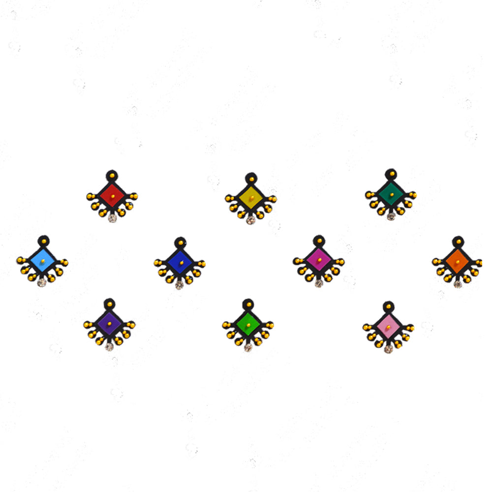 Comet Busters Beautiful Multicolor Square Bindis WIth Gold Beads (12mm